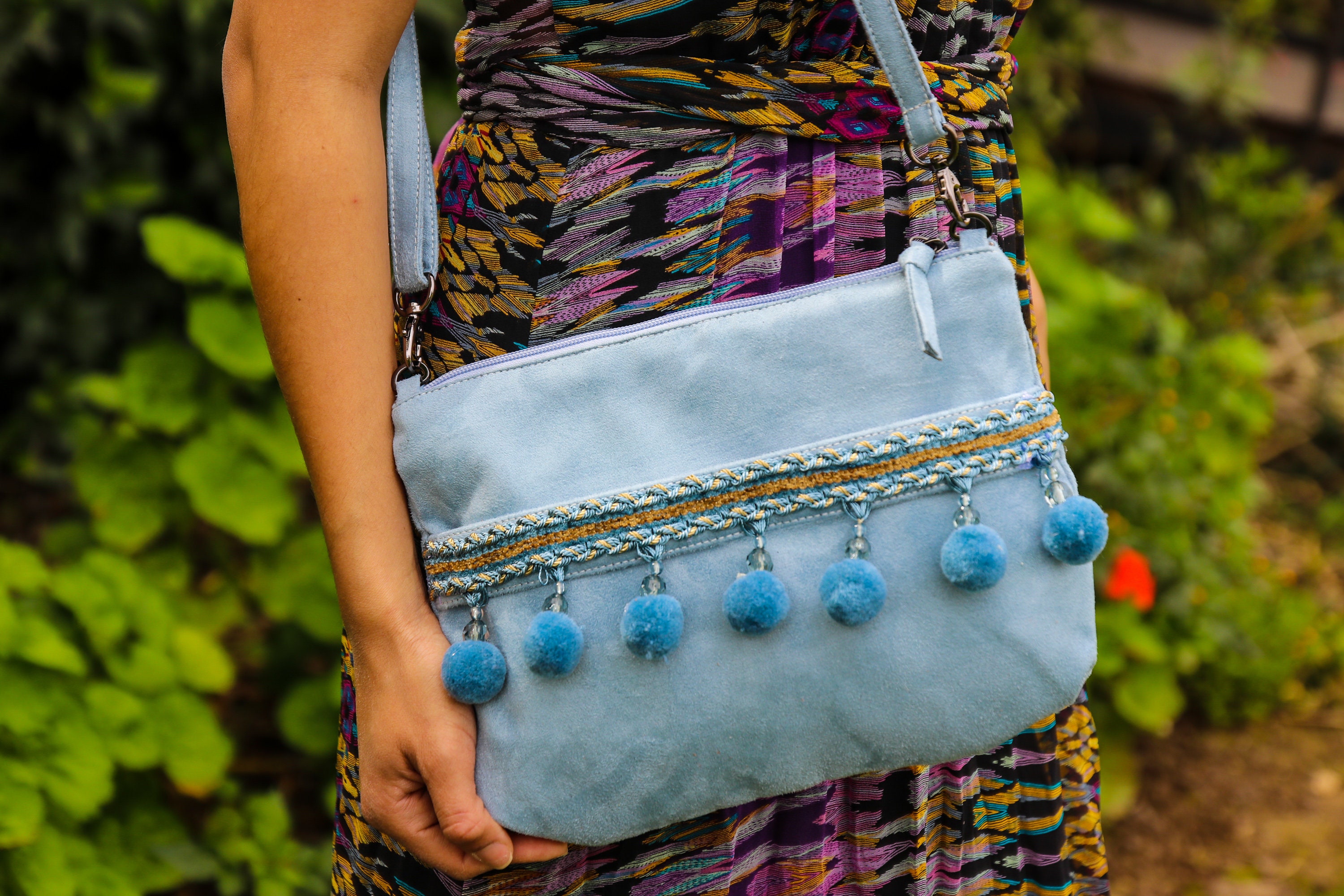 Velvet Crossbody Bag in Light Blue Boho Shoulder Bag Vegan - Etsy
