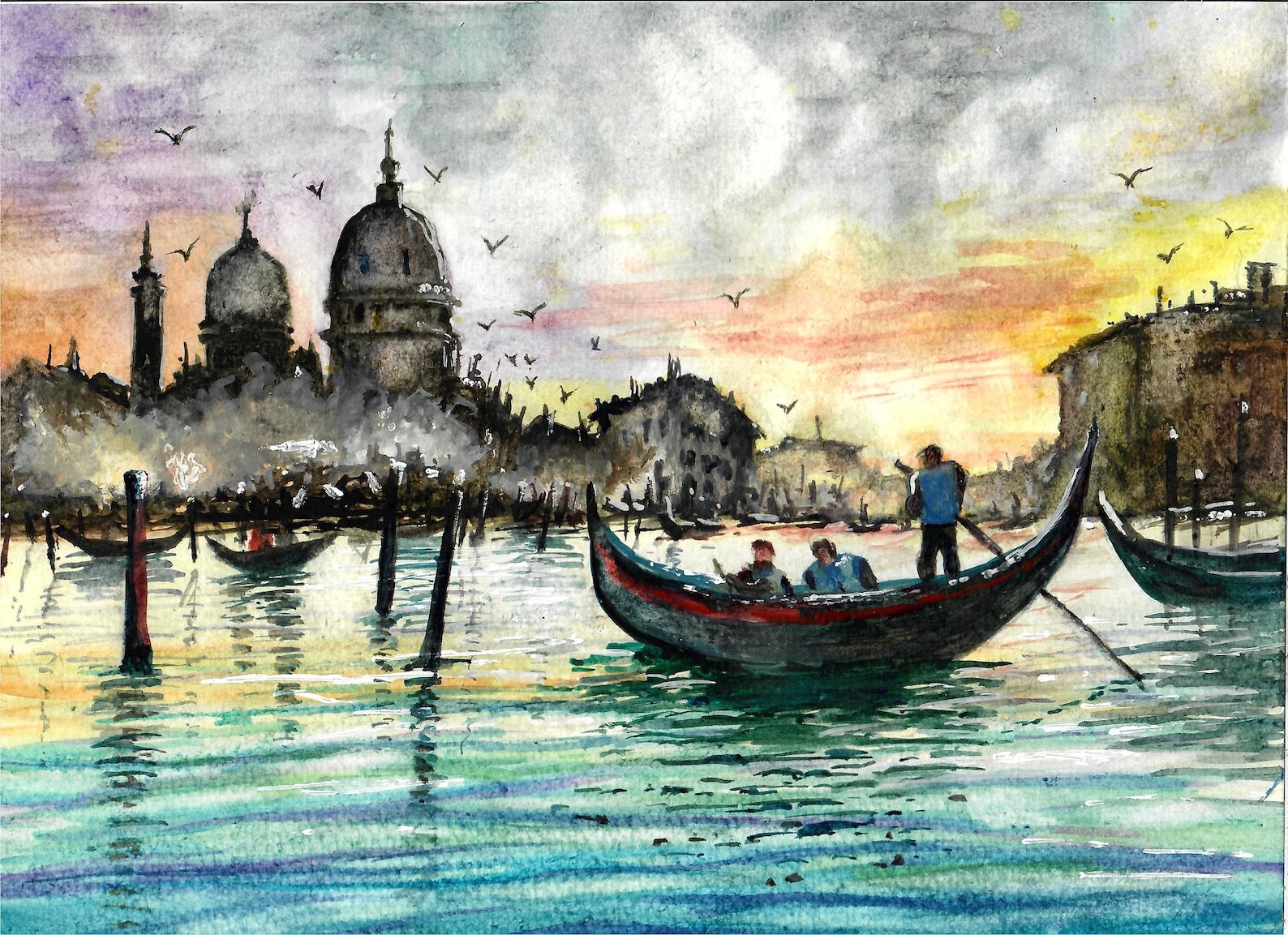 Venice Gondola Watercolor Art Print: Italian Harbor Scene - Etsy