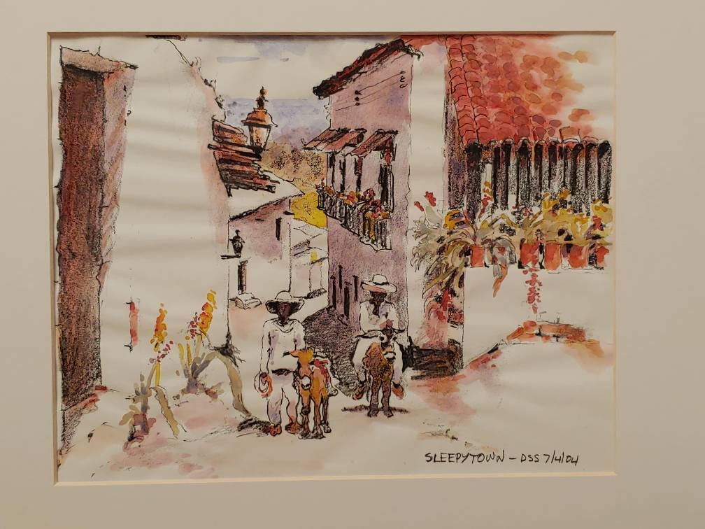 Mexican Village Art Print: Watercolor and Ink Drawing - Etsy