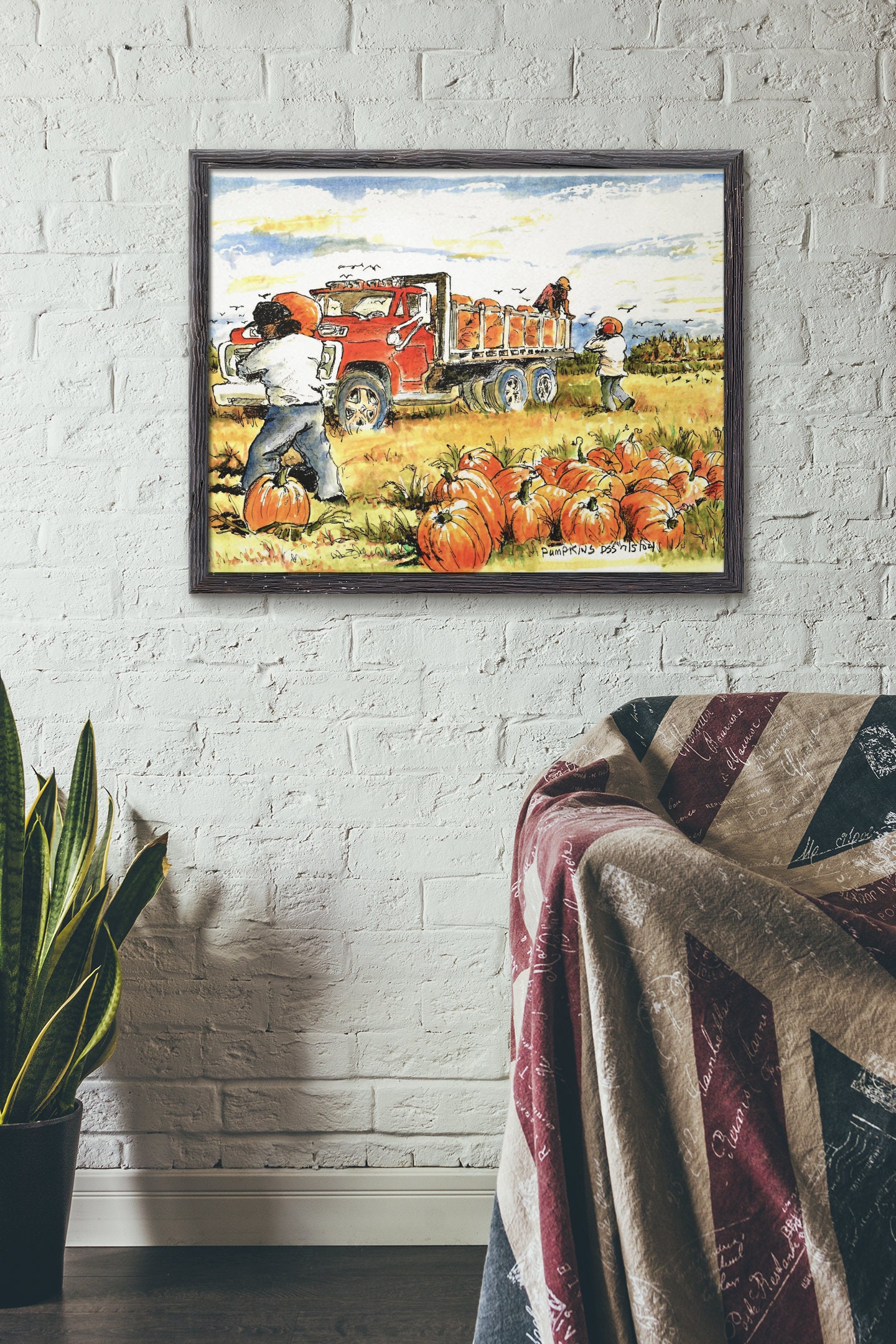 Pumpkin Harvest Art Print: Watercolor Farm Wall Decor (11x14 in Mat) - Etsy