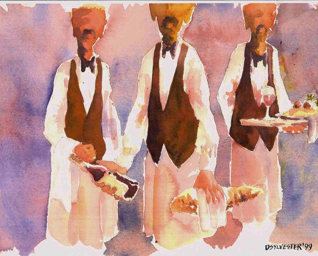 Three Formal Waiters Ready, Restaurant Art Print, Waiters Art Print ...