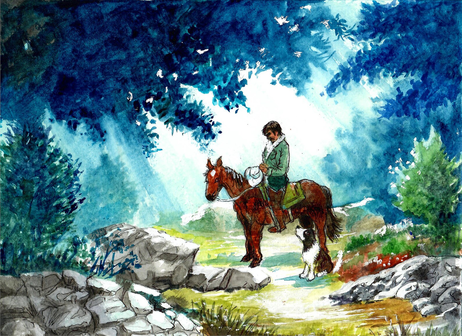 Cowboy Watercolor Art Print: Praying Cowboy and Horse - Etsy