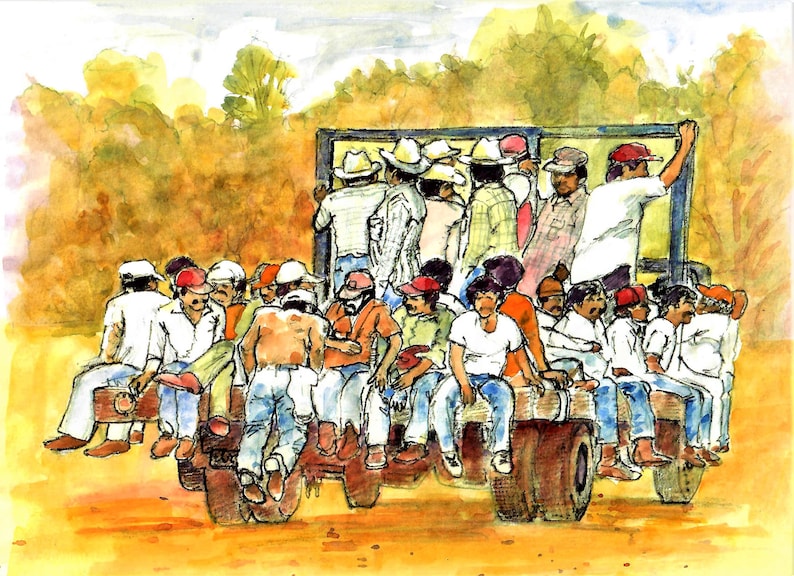 Farm Workers Riding to Work, Farm Laborers Art Print, Farm Workers Art ...