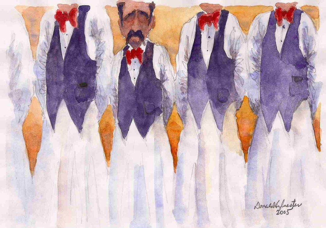 Waiters Art Prints, Beautiful Restaurant Art, Restaurant Workers ...