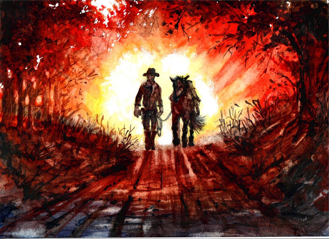 Cowboy in Rising Sun, Sunshine Art, Western Art, Cowboy Art, Sunlight ...