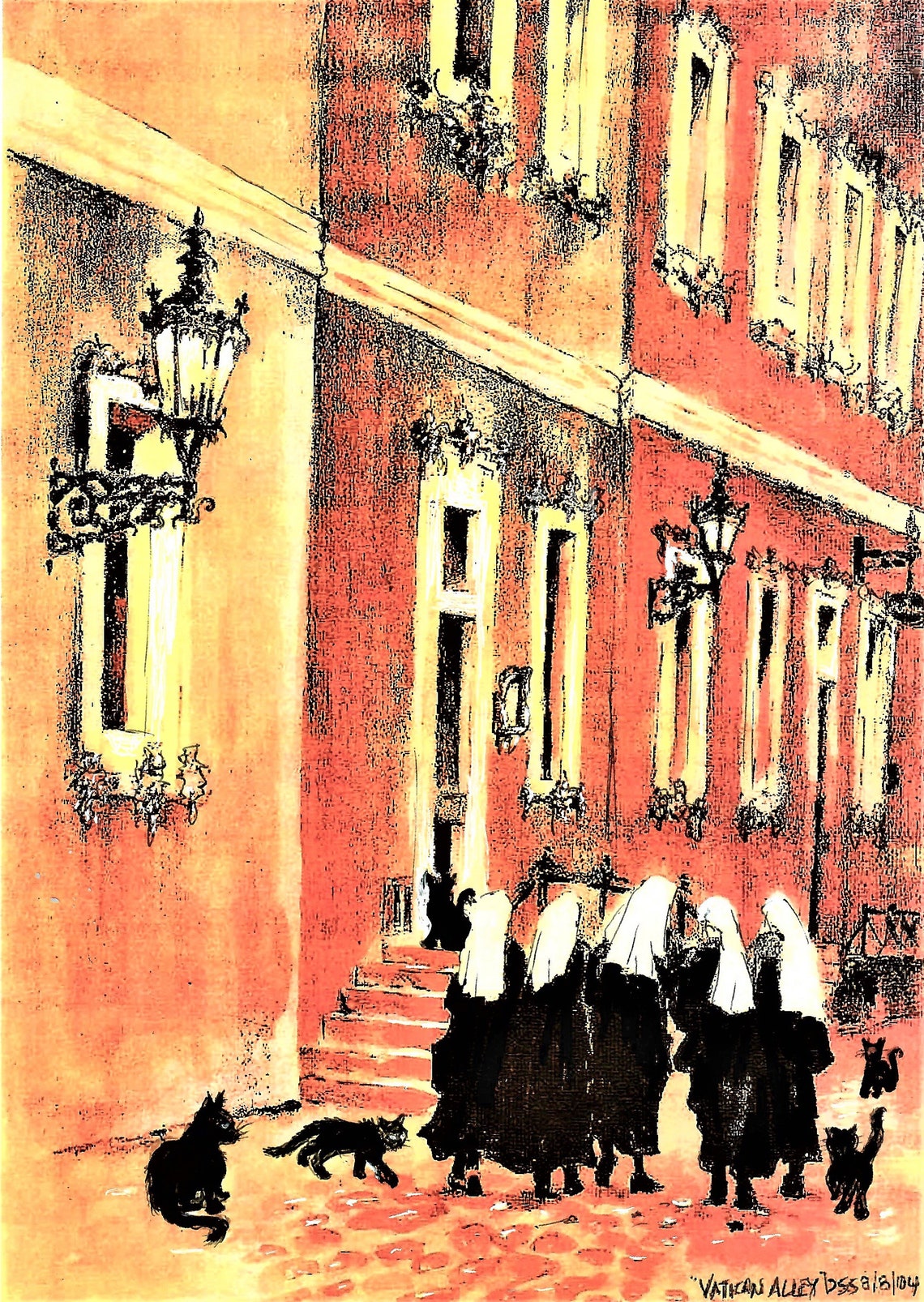 Cats and Nuns Behind the Vatican, Black Cat Art, Church Wall Decor, Cat ...