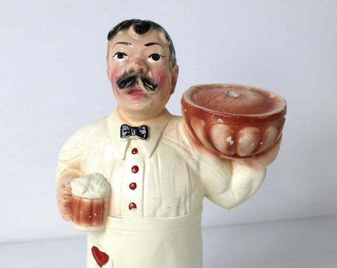 Vintage Chalkware Italian Waiter / Chef / Bartender Statue W/ Bowl and ...