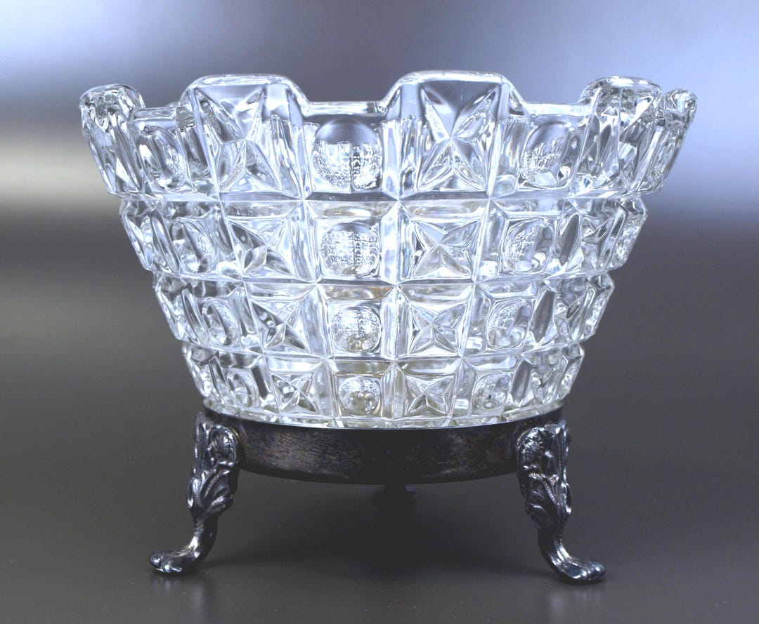 Vintage Art Deco Pressed Glass Footed Centerpiece Bowl, Libochovice ...