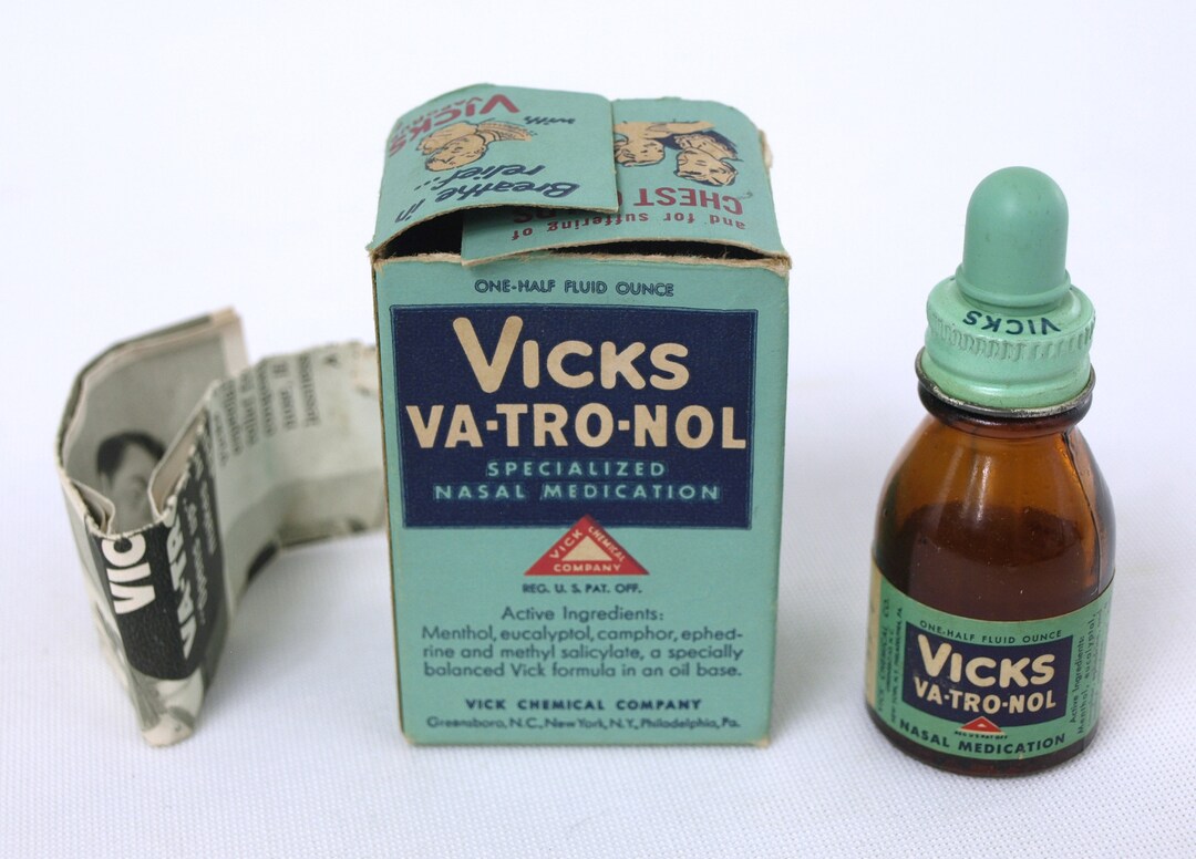 Vintage Vicks Va-tro-nol 1/2 Ounce Bottle in Original Packaging With ...