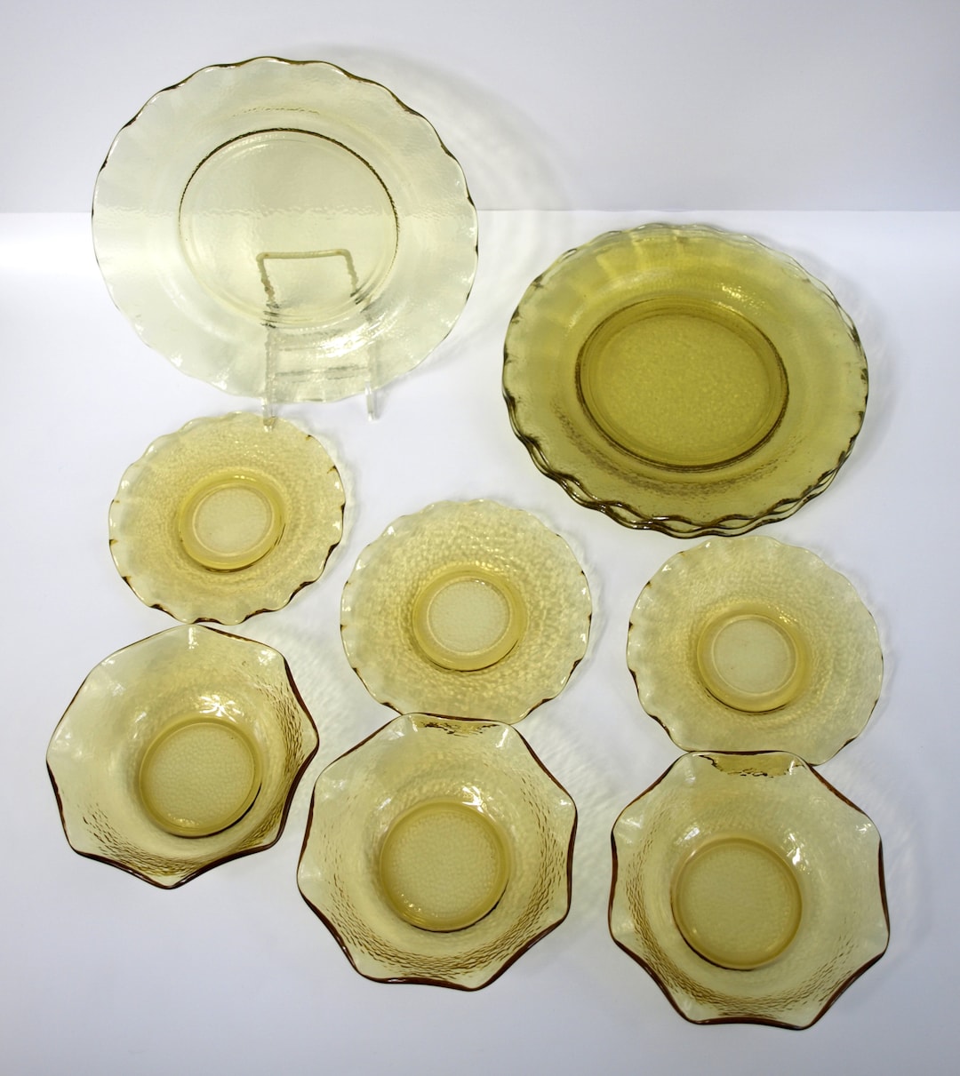 Vintage Lot of Retro 70s Pebble-textured Amber Glass Dinnerware W ...