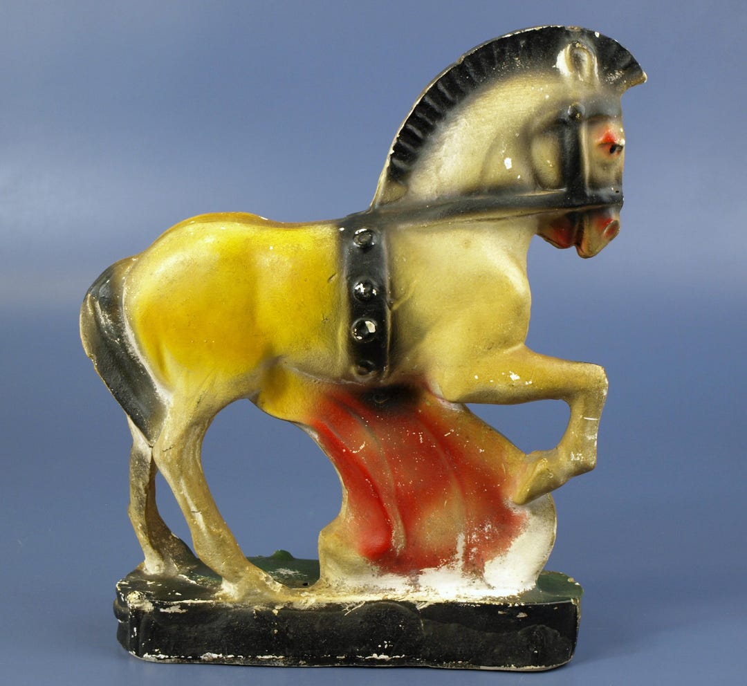 Vintage Chalkware Trojan Horse Statue Carnival Prize - 11" - Large ...