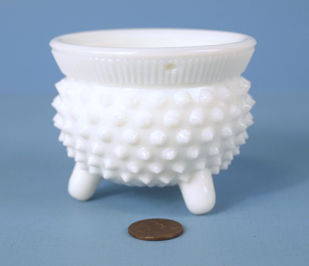Vintage Fenton Footed Hobnail Milk Glass Mustard / Condiment Kettle Pot ...