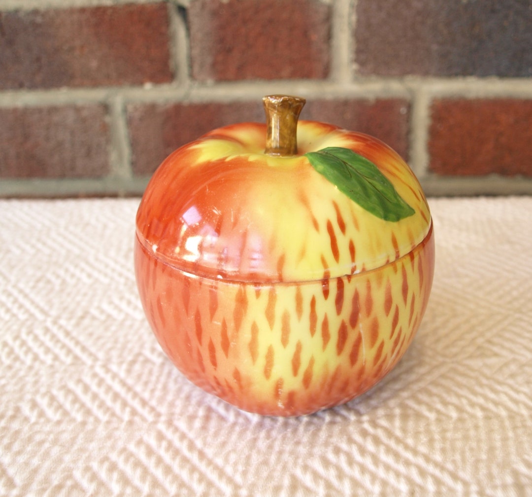 Vintage Figural Apple Canister Jar Container Porcelain Ceramic Lidded ...