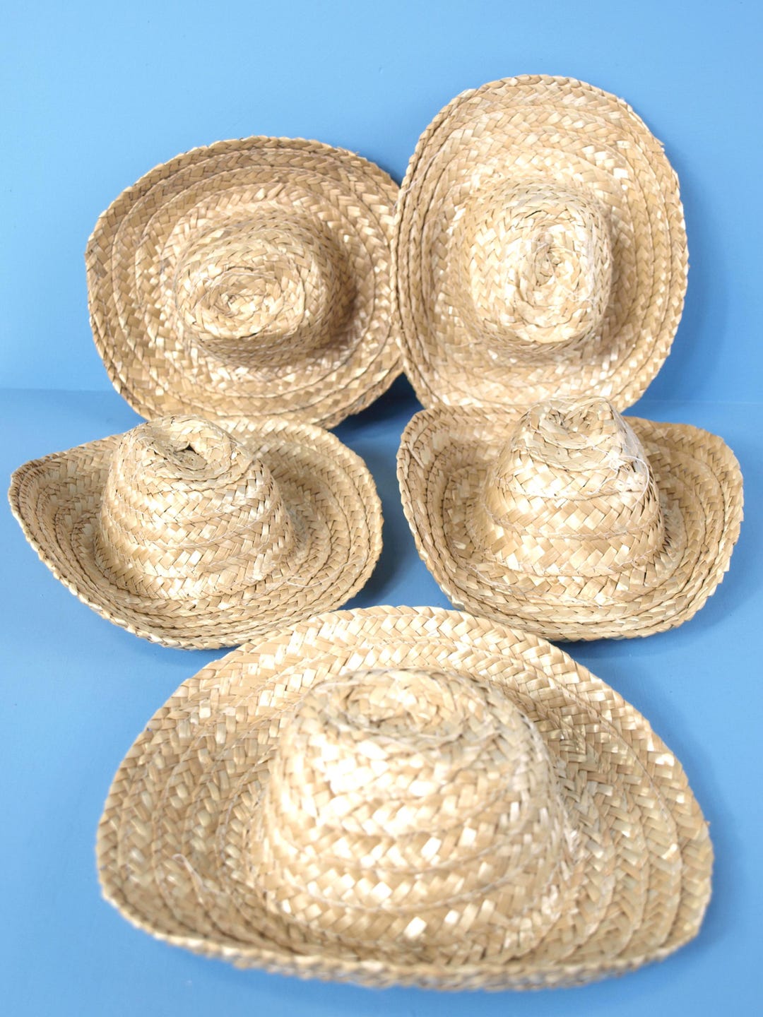 Vintage Miniature Country Western Natural Straw Woven Hats for Dolls or ...