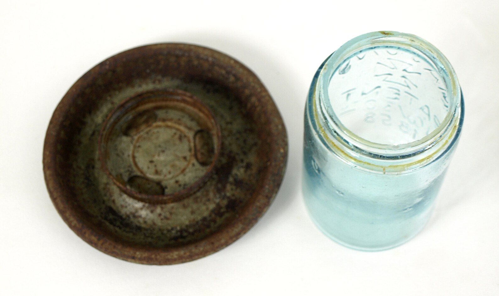 Antique Hero Maltese Cross Glass Works Aqua Mason Jar With Metal ...