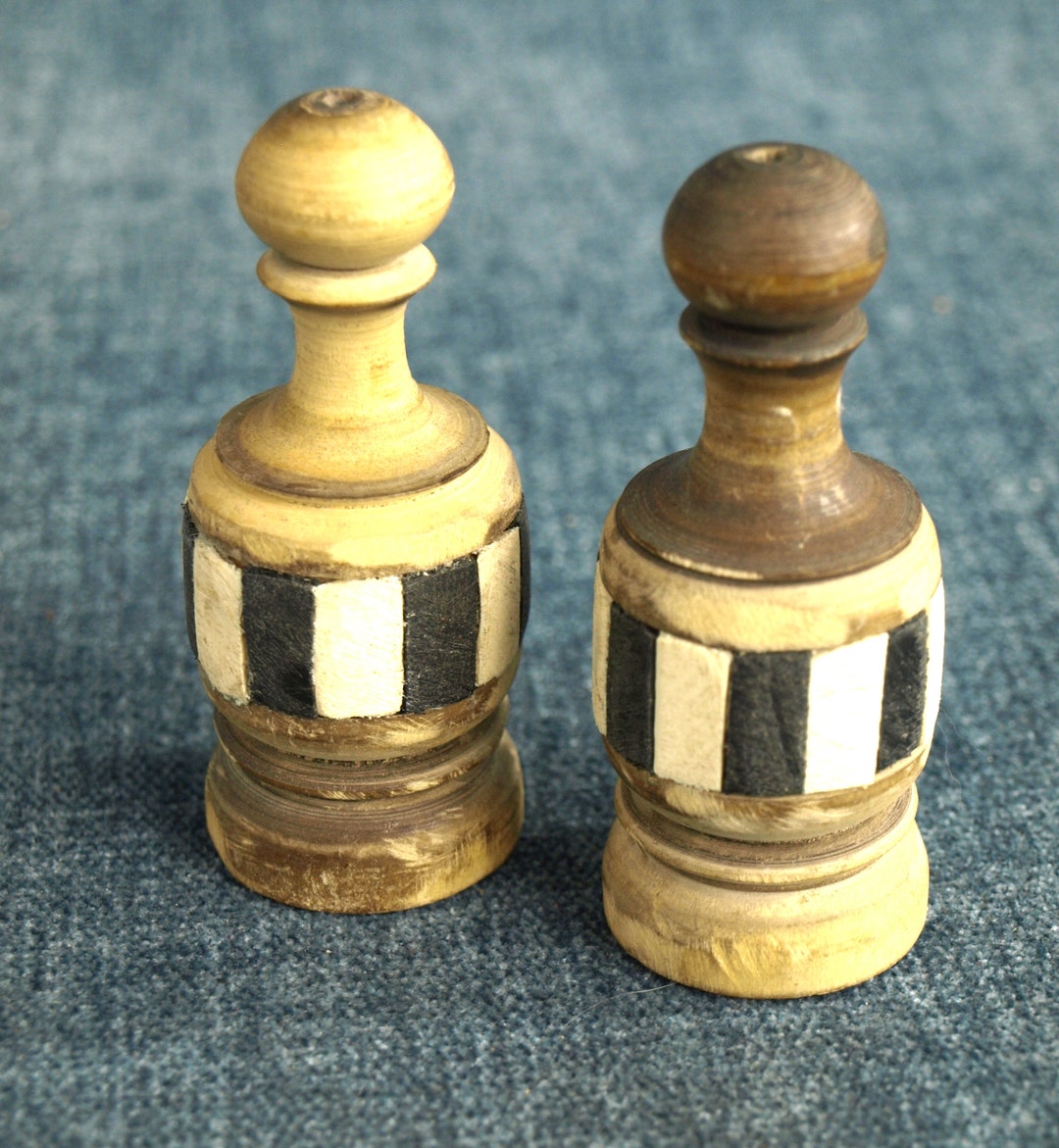 Hand Turned and Carved Wood Rustic Pawn Chess Piece Decorations Set of ...