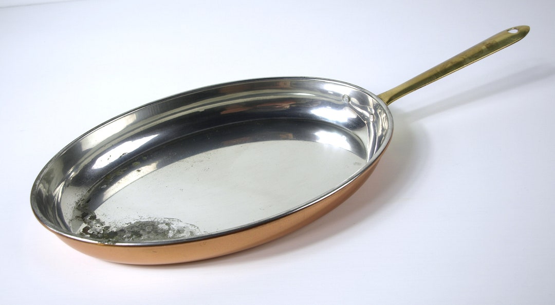 Vintage B&M Copper Frying Pan W/ Tinned Interior, Oval 12" X 8" - Made ...