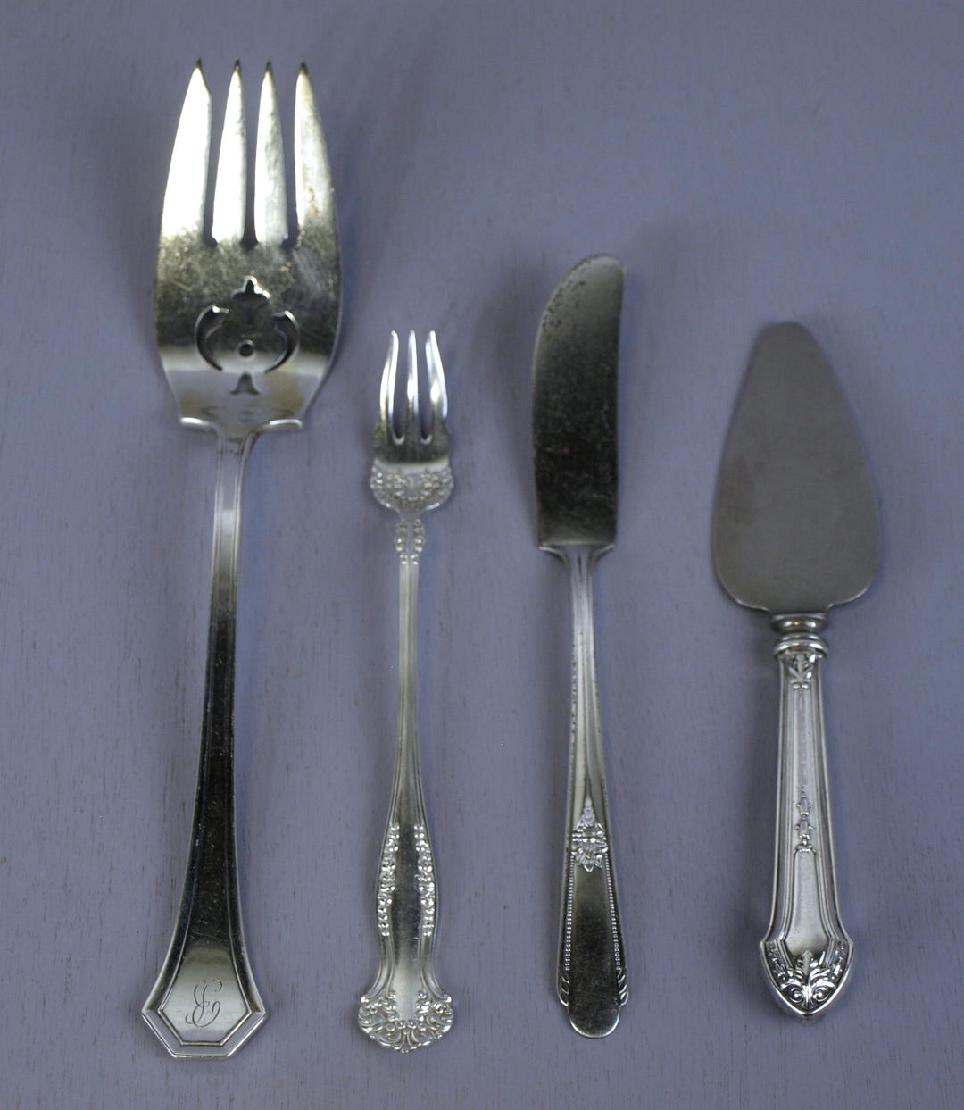 Vintage Sterling & Silver Plated Serving Utensils: Meat Fork, Sterling ...