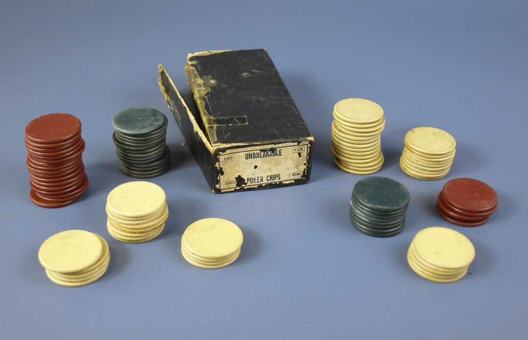 Vintage Unbreakable Bakelite Poker Chips in Red, White & Green at 1.5 ...