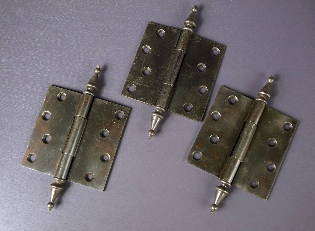 Antique 4 X 4 Steel Cast Iron Door Hinges With Steeple Tips / Finial ...