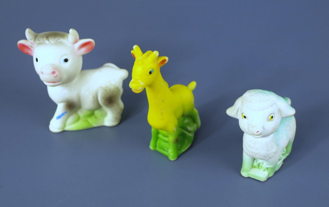 Vintage Rubber Squeak Toys, Set of 3: Cow, Sheep & Giraffe - Made in ...