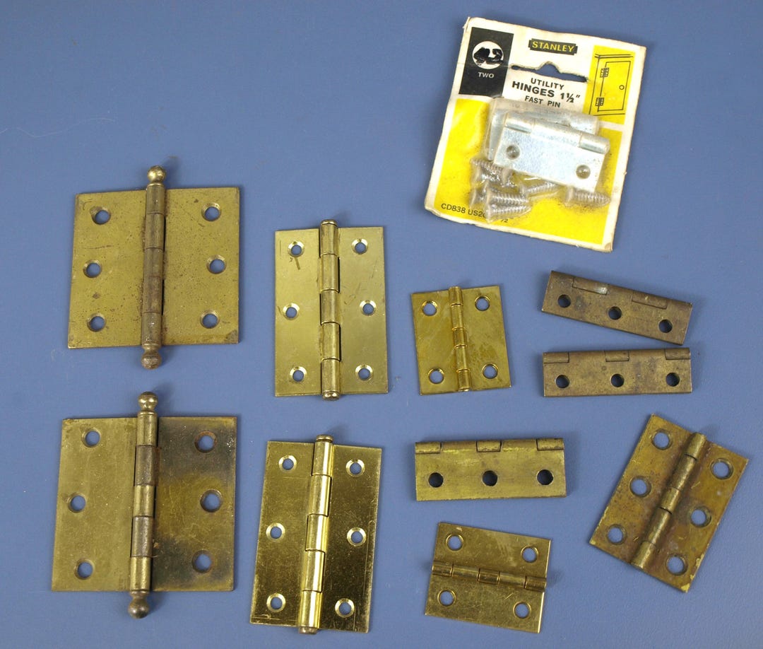 Vintage Brass Flat Plate / Recessed Hole Butt Hinges - Mixed Lot of 12 ...