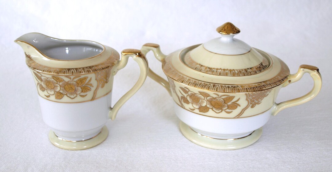 Chikaramachi Hand Painted Porcelain Lidded Sugar Bowl and Creamer With ...