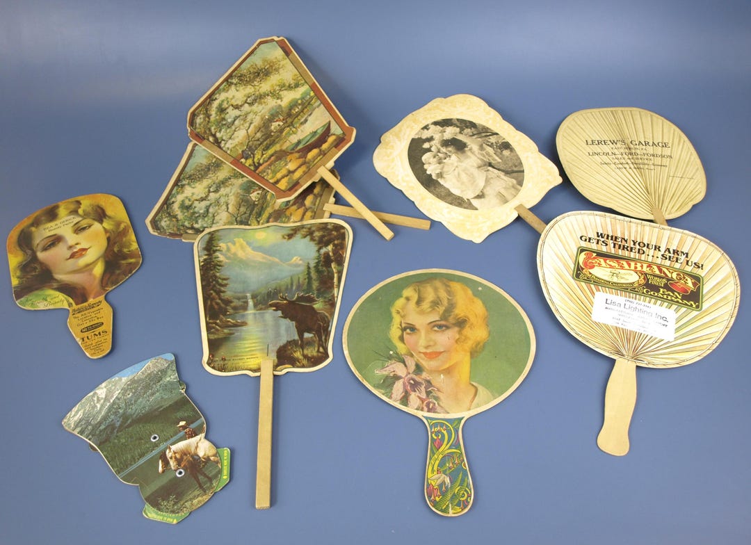 Vintage / Antique Advertising Hand Fans, 9 Fans Included - Memorabilia ...