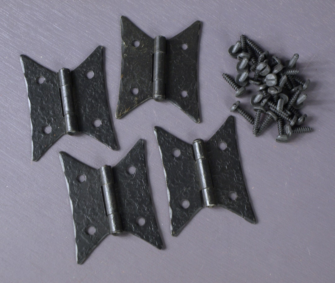 Vintage Black Iron Butterfly Hinges, Surface Mount Cabinet Hinges - Set ...