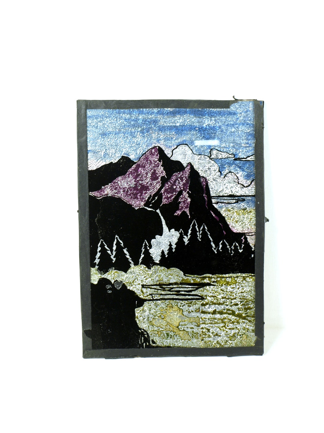 Vintage 1932 Elsie Foster Foil Art Reverse Painting of Mountainside in ...