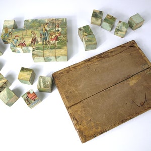 Antique German Wood Block Puzzle, Circa 1890's - Family Farm Scene - 35 ...