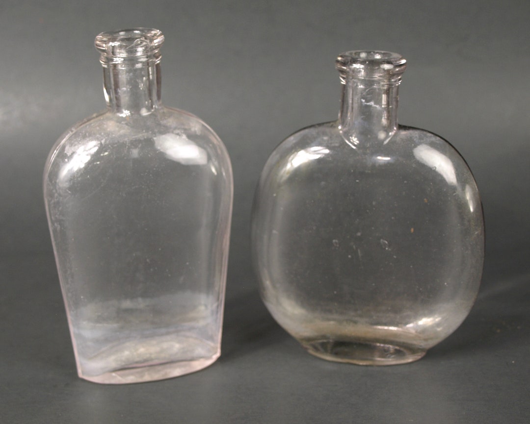 Vintage Clear Bottle Flask Collectibles, Set of 2 - One Pumpkin Seed ...
