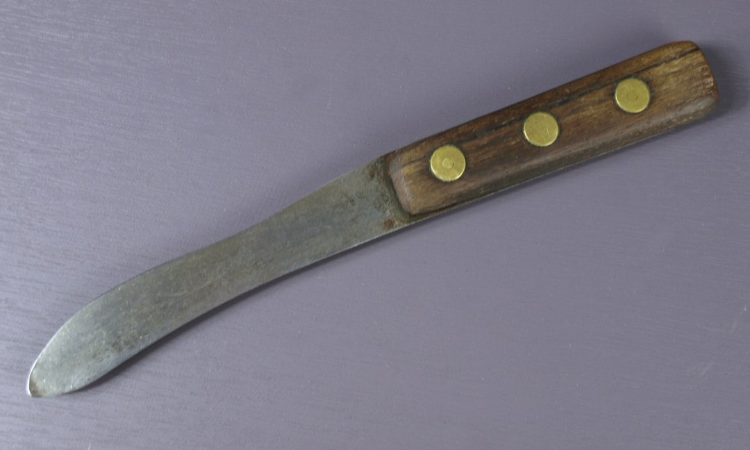 Vintage / Antique Carbon Steel Butcher Knife Full Tang With Hardwood ...