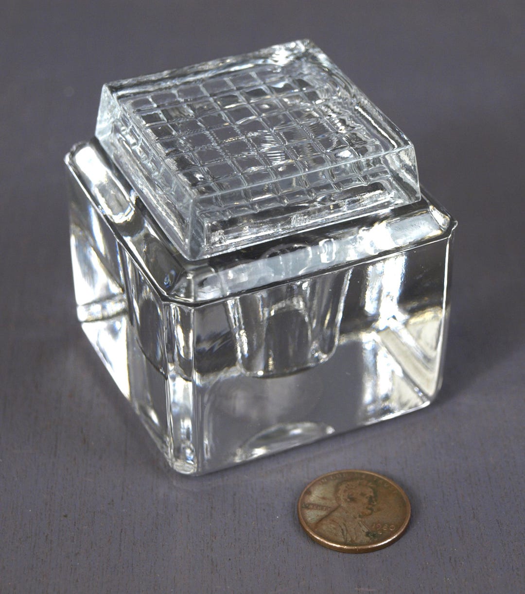 Antique Art Deco Square Clear Glass Inkwell With Lid - 2" Square X 1.75 ...