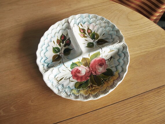 Vintage Hand Painted Roses Italian Three Sectional Ceramic - Etsy
