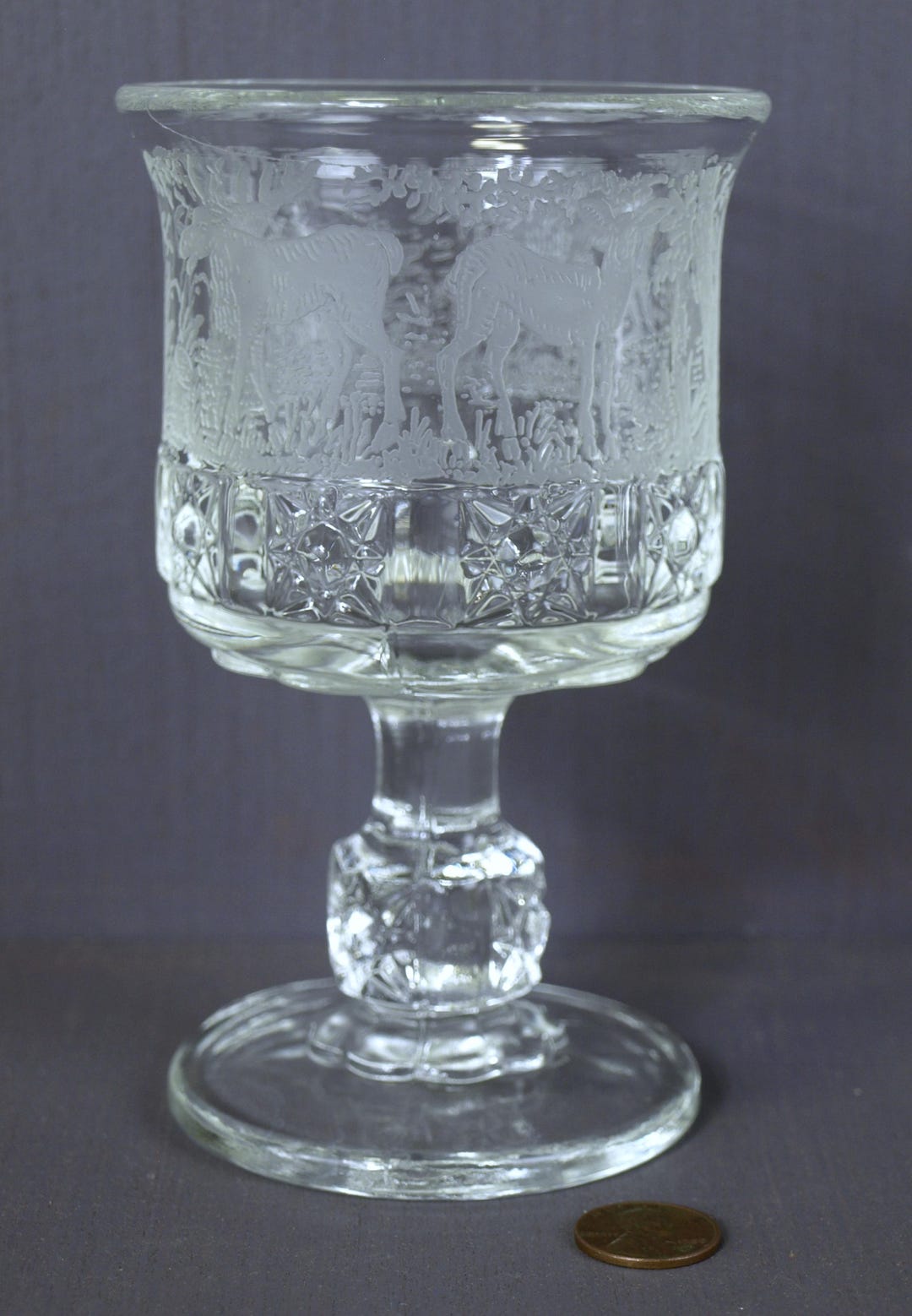 Vintage L.G. Wright Daisy and Cube Clear (etched) Water Goblet W/ Deer ...