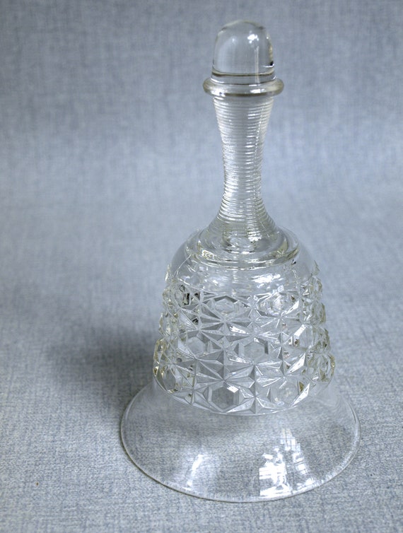 Vintage Large Clear Glass Bell With Ribbed Handle Button and | Etsy