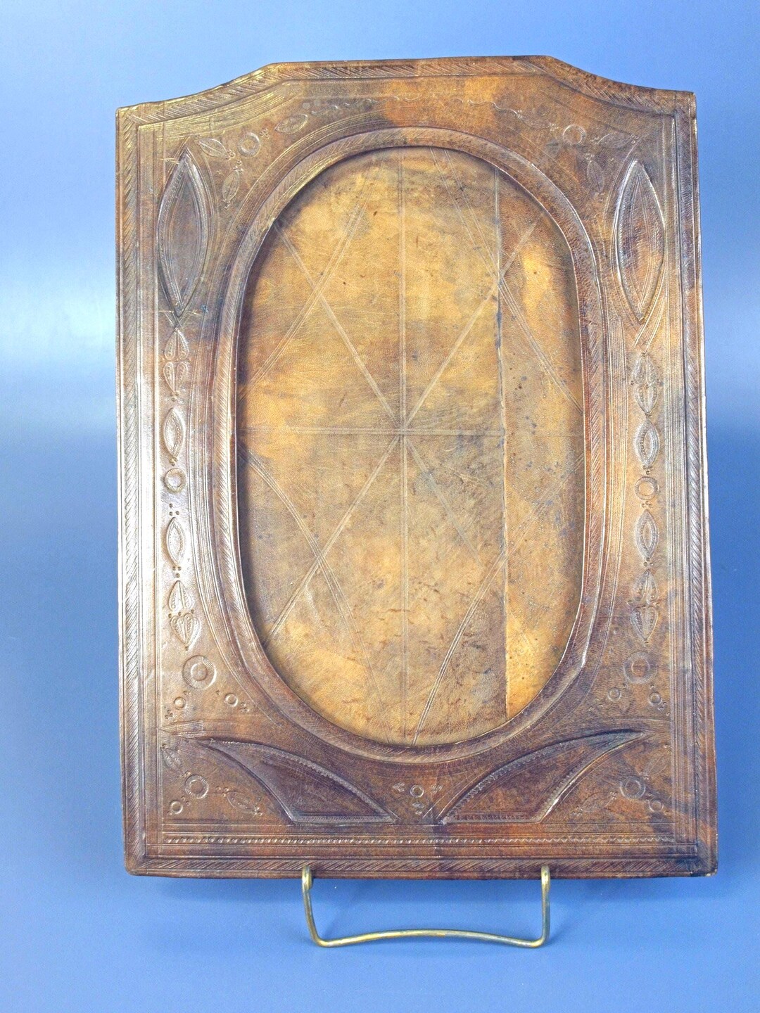 Vintage Hand Tooled Stamped Large Leather Picture Frame - 18 X 13 ...