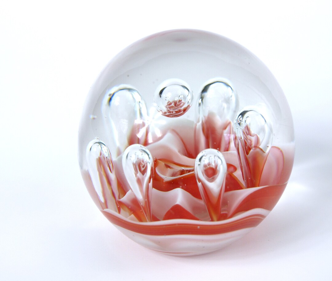 Vintage Artisan Worked Glass Paperweight - Art Glass - Red & White W ...