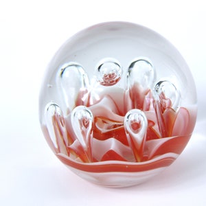 Vintage Artisan Worked Glass Paperweight - Art Glass - Red & White W ...