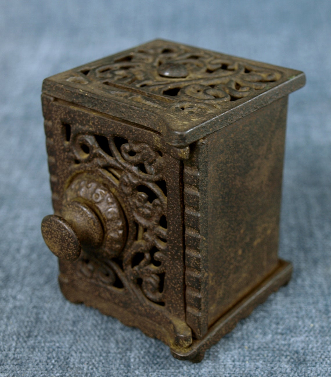 Antique Cast Iron Filigree Miniature Safe Coin Bank With | Etsy
