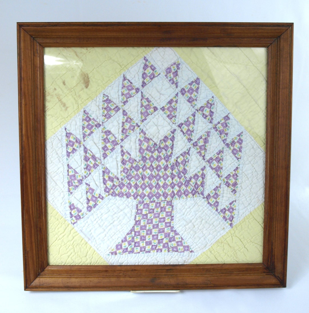 Antique / Vintage Tree of Life Quilt in Wood Frame - Yellow, Purple and ...