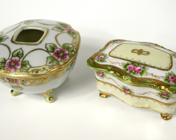 Vintage Lot of 2 Nippon Elegant Porcelain Lidded Keepsake Boxes With ...