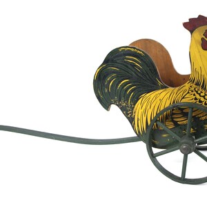 S.A. Smith Mfg. Co. Wood Rooster Cart Antique Pull Toy With Wagon ...
