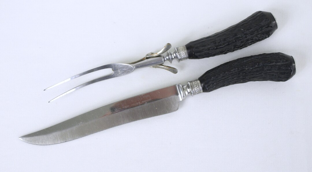 Vintage UNIVERSAL Stainless Steel Carving Set W Stag Horn Handles and ...