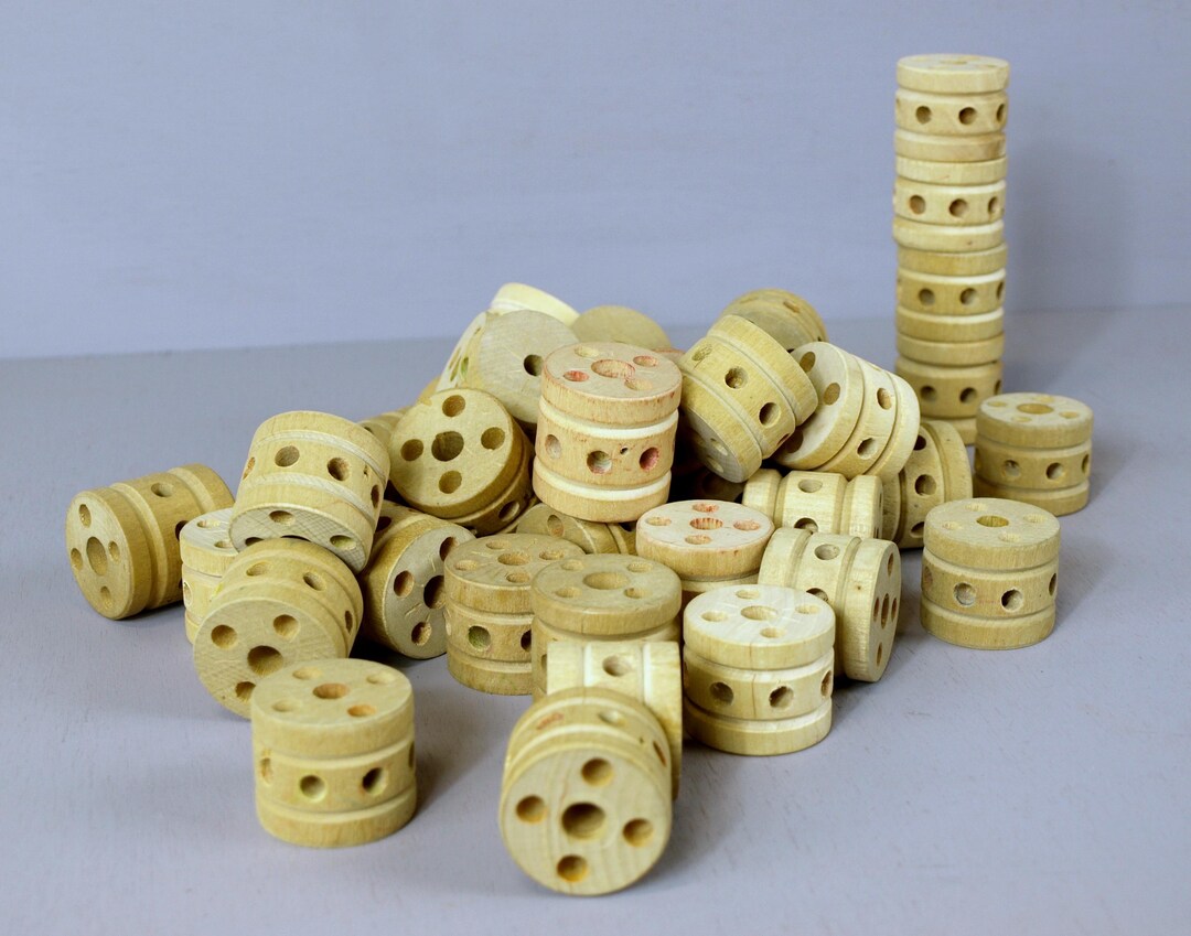 Vintage Tinker Toy Wooden Parts, Large & Small 5-hole Spool Wheels - 66 ...
