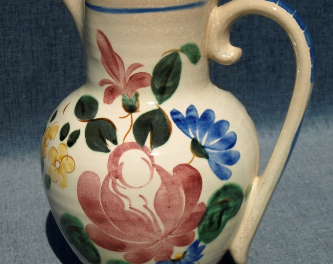 Vintage Red Wing Stoneware Pottery Pitcher With Hand Painted Floral ...
