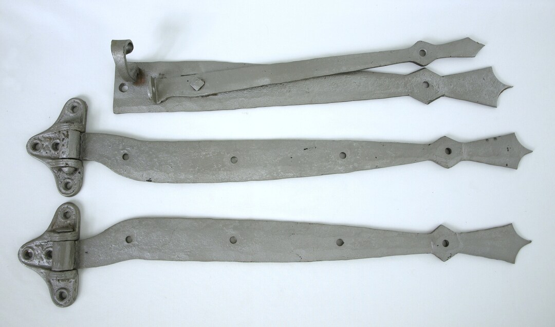 Antique Large Wrought Iron Strap Hinges With Lever Latch - Gate / Door ...