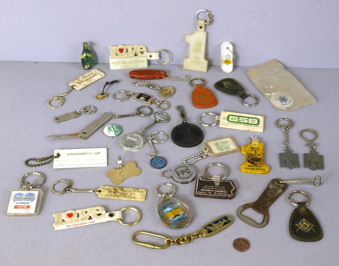 Vintage Lot of 33 Company and Souvenir Key Chains Including Good Year ...