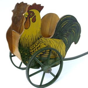 S.A. Smith Mfg. Co. Wood Rooster Cart Antique Pull Toy With Wagon ...